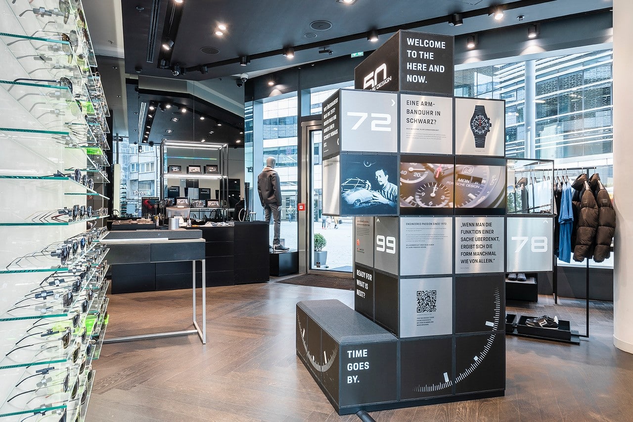 Display system for Porsche Design's 50th Anniversary Collection